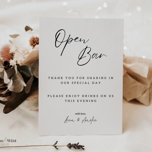 Open Bar Wedding Sign Canva, Printable Open Bar Sign, Modern Minimalist ...