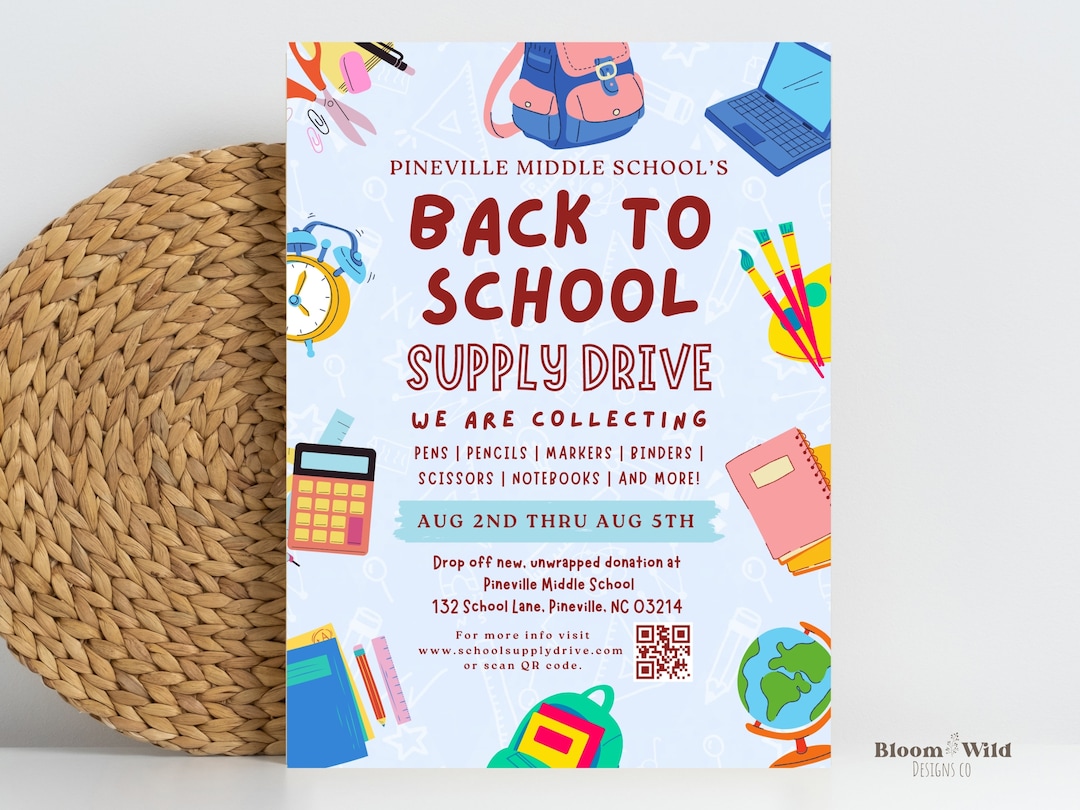 Back to School Supply Drive Flyer, School Supply Giveaway Poster, First ...