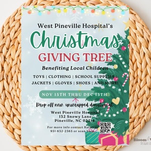 Christmas Giving Tree Flyer Template, Editable Winter Event W/ QR Code ...