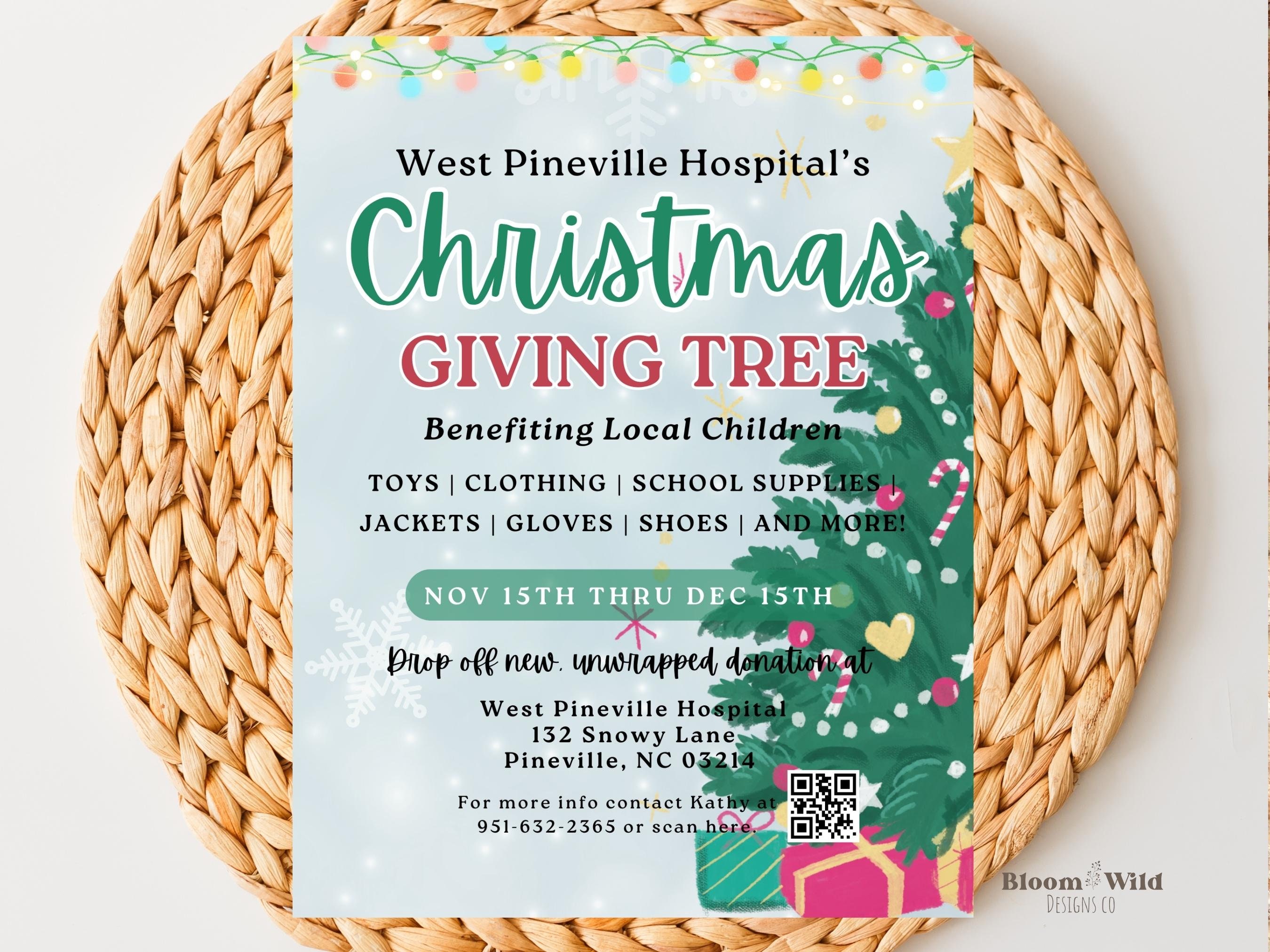 Christmas Giving Tree Flyer Template, Editable Winter Event W/ QR Code ...