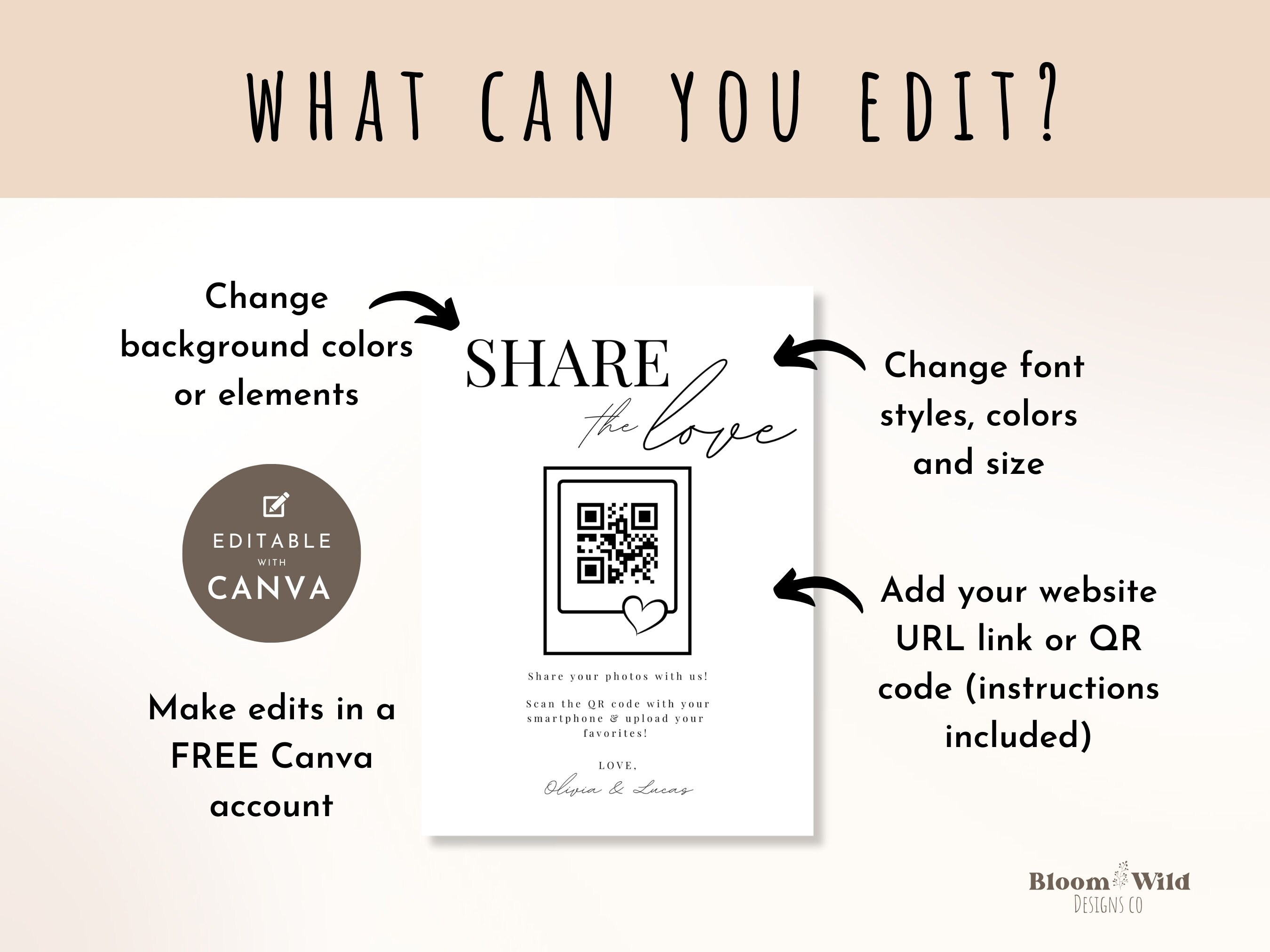 Share the Love Qr Code Wedding, Qr Code Wedding Photo Album Sign, QR ...