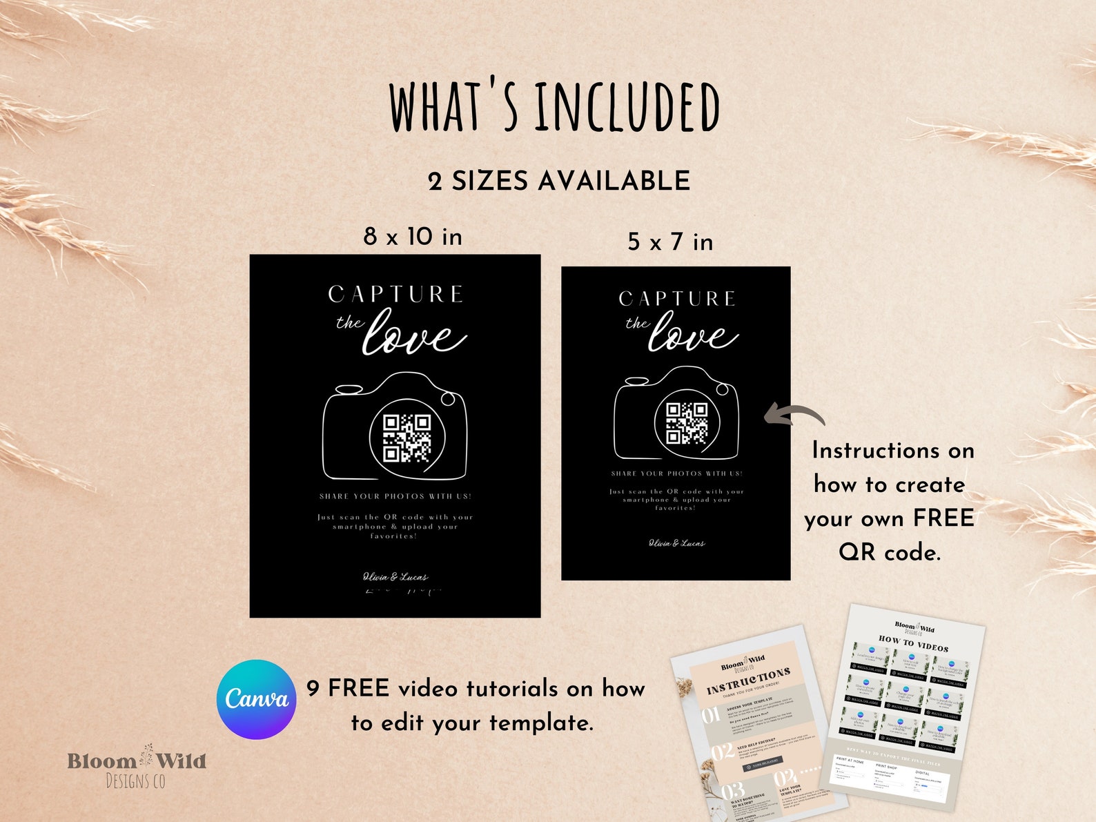 Capture the Love Sign Canva Template, Modern Black Capture the Love QR ...