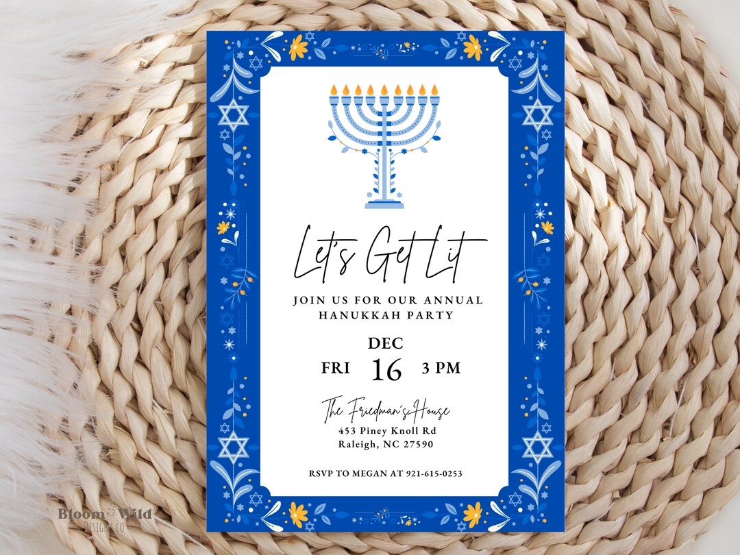 Hanukkah Party Template Canva, Jewish Christmas Printable Invitation ...