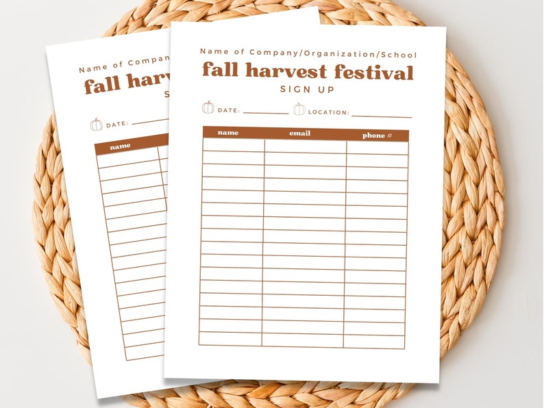 Fall Festival Sign up Sheet Template Event Sign up Sheet - Etsy