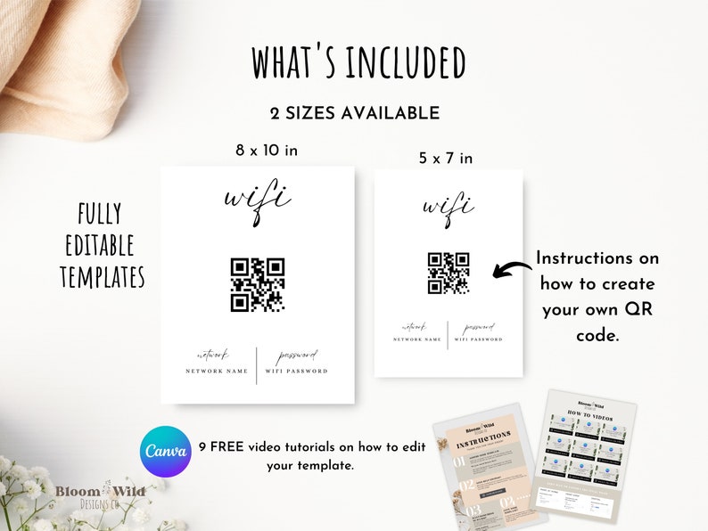 Wifi Password Sign Printable, Airbnb Qr Code, Wifi Sign QR Code Canva ...
