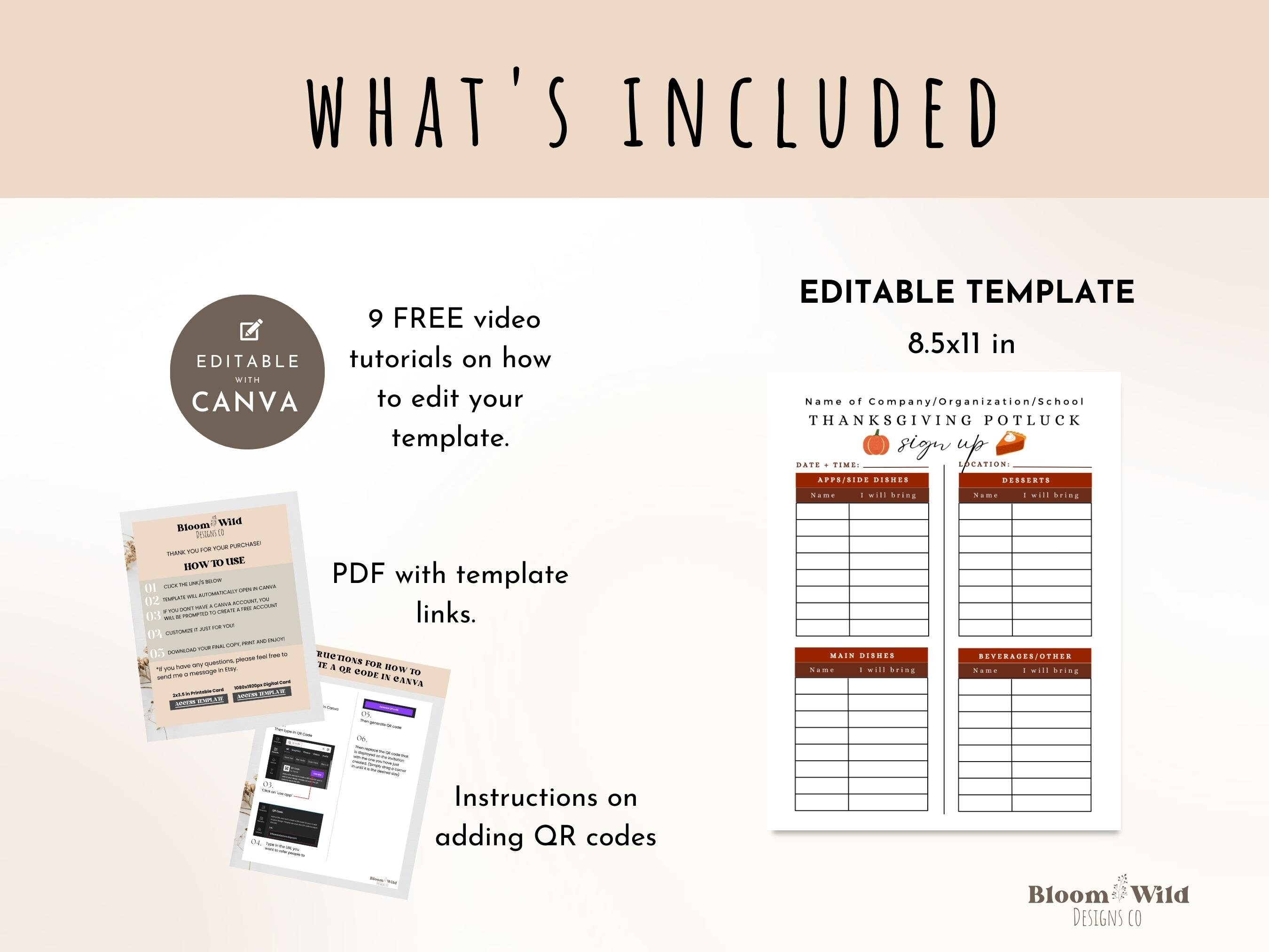 Sign up Potluck Template, Canva Thanksgiving Potluck Sign up Form ...