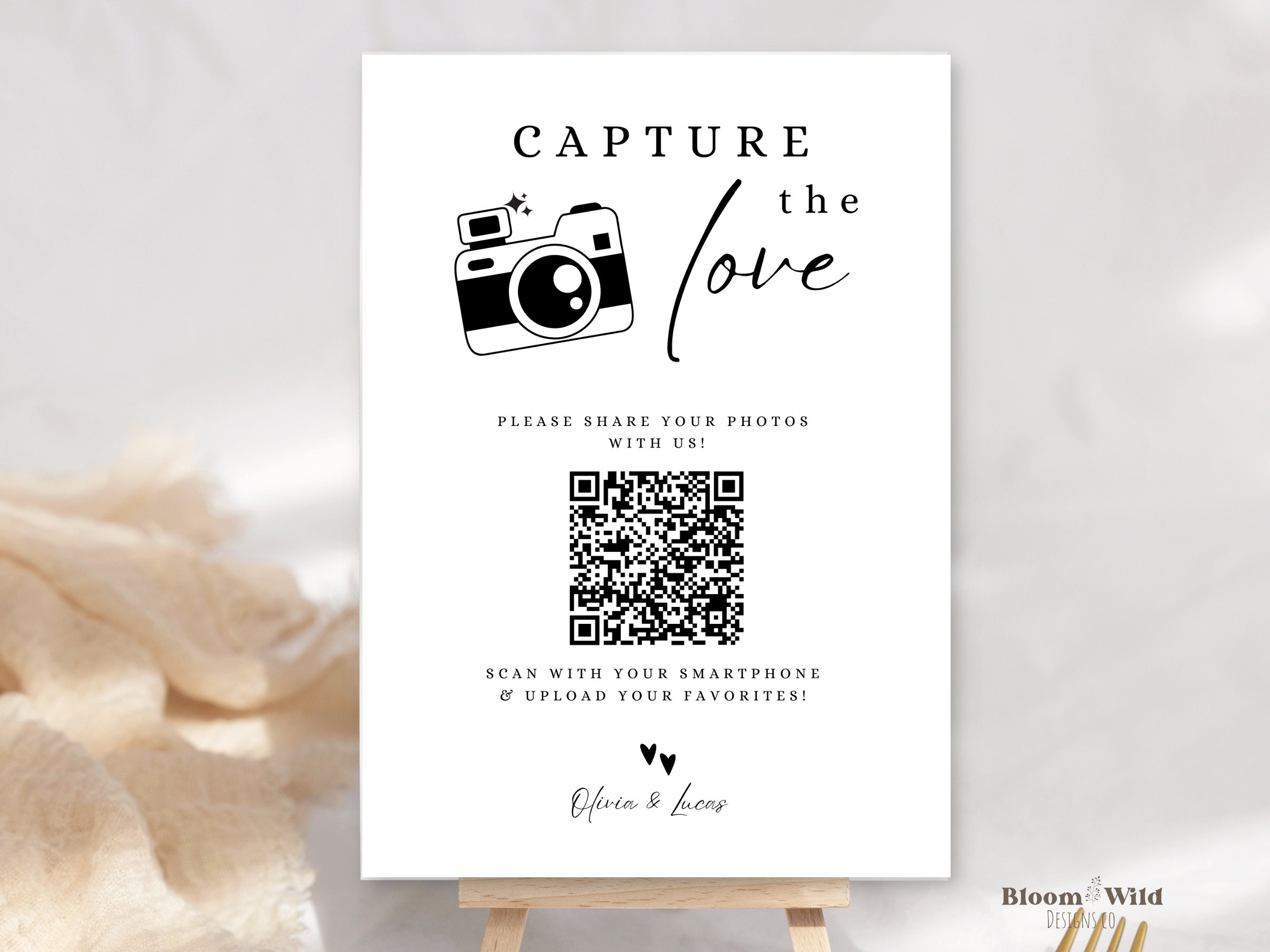 Capture the Love QR Code, Wedding Photo Signs Canva, Share the Love ...