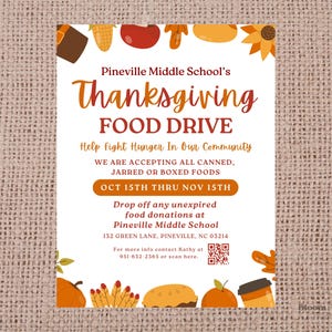 Thanksgiving Food Drive, Food Drive Flyer, Editable Charity Food Drive ...