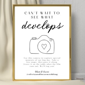 Modern Disposable Camera Sign Wedding, I Spy Wedding Game Hashtag ...