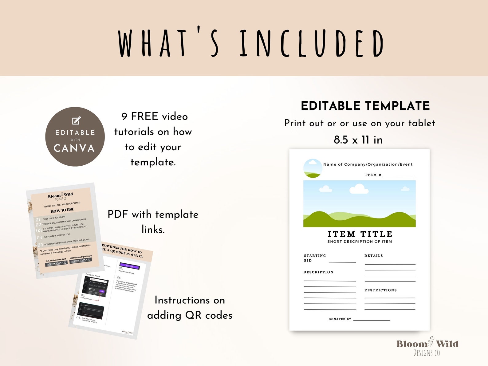 Silent Auction Item Description Sheet, Printable Silent Auction ...