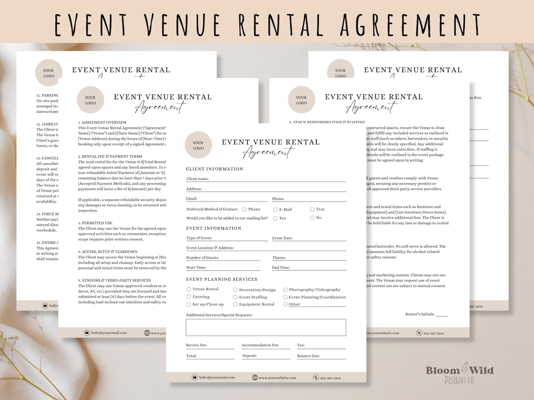 Event Venue Rental Template, Event Center Rental Agreement Contract ...