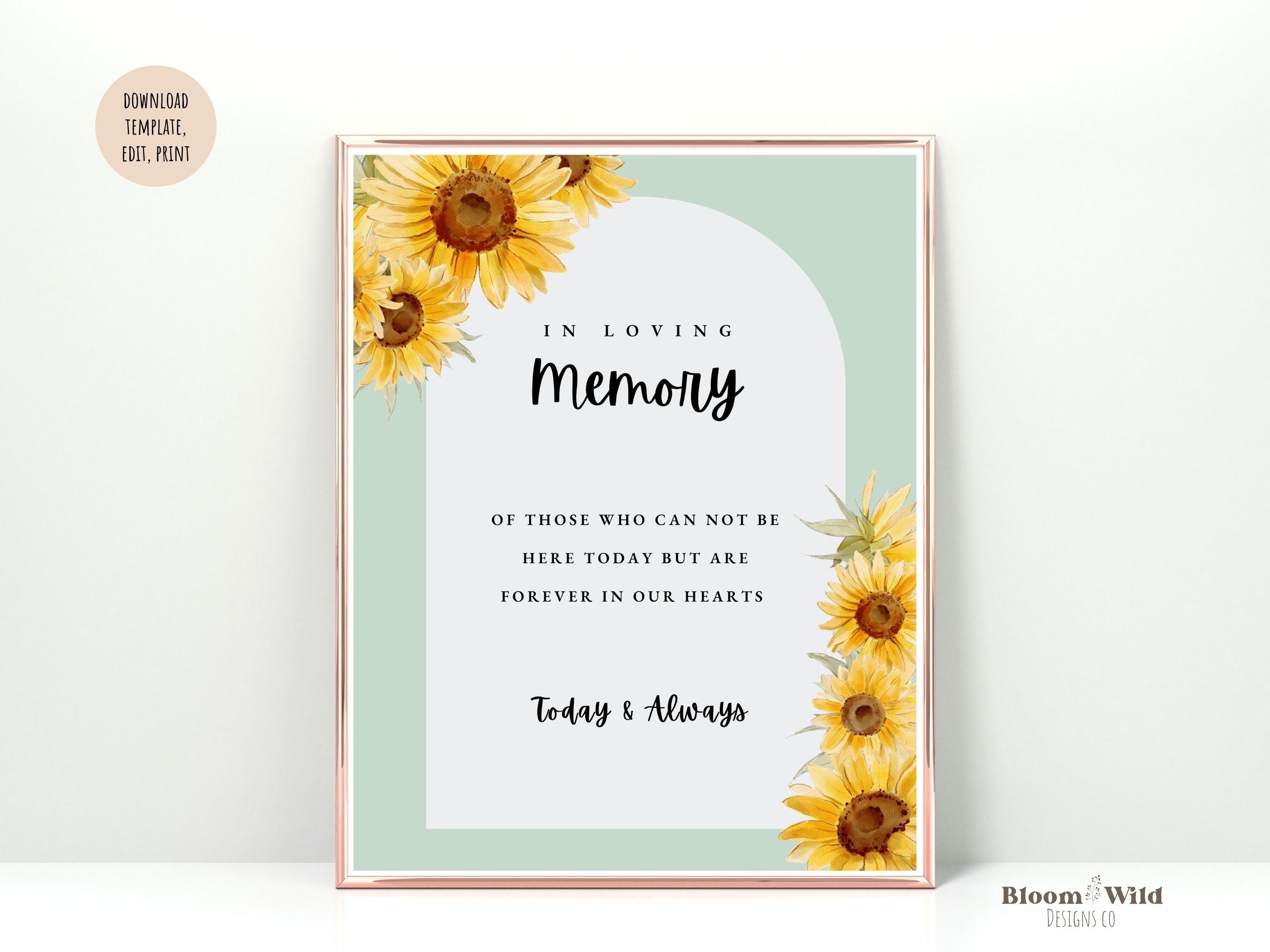 In Memory Sign Template, in Memory of Wedding Sign Sunflower, in Loving ...