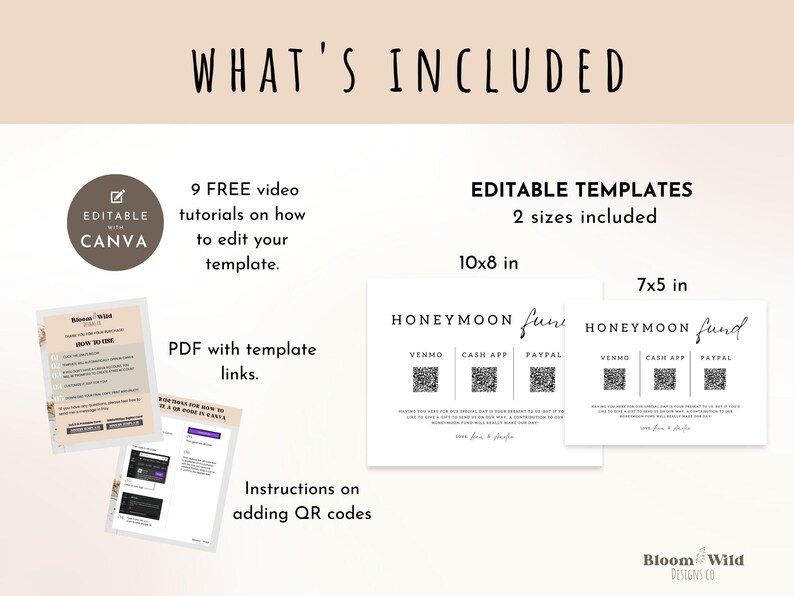Honeymoon Fund 3 QR Codes, Canva Template Honeymoon Venmo Sign, Qr Code Wedding Sign Editable ...