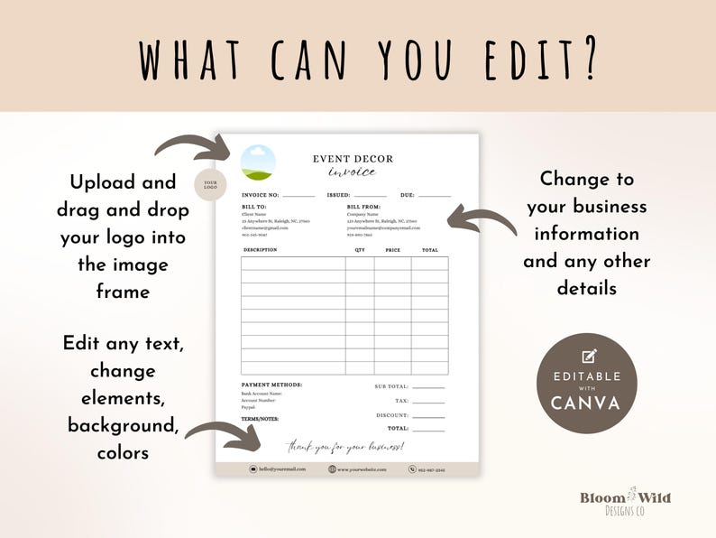 Event Decorator Invoice Template, Wedding Decor Invoice Template, Party ...