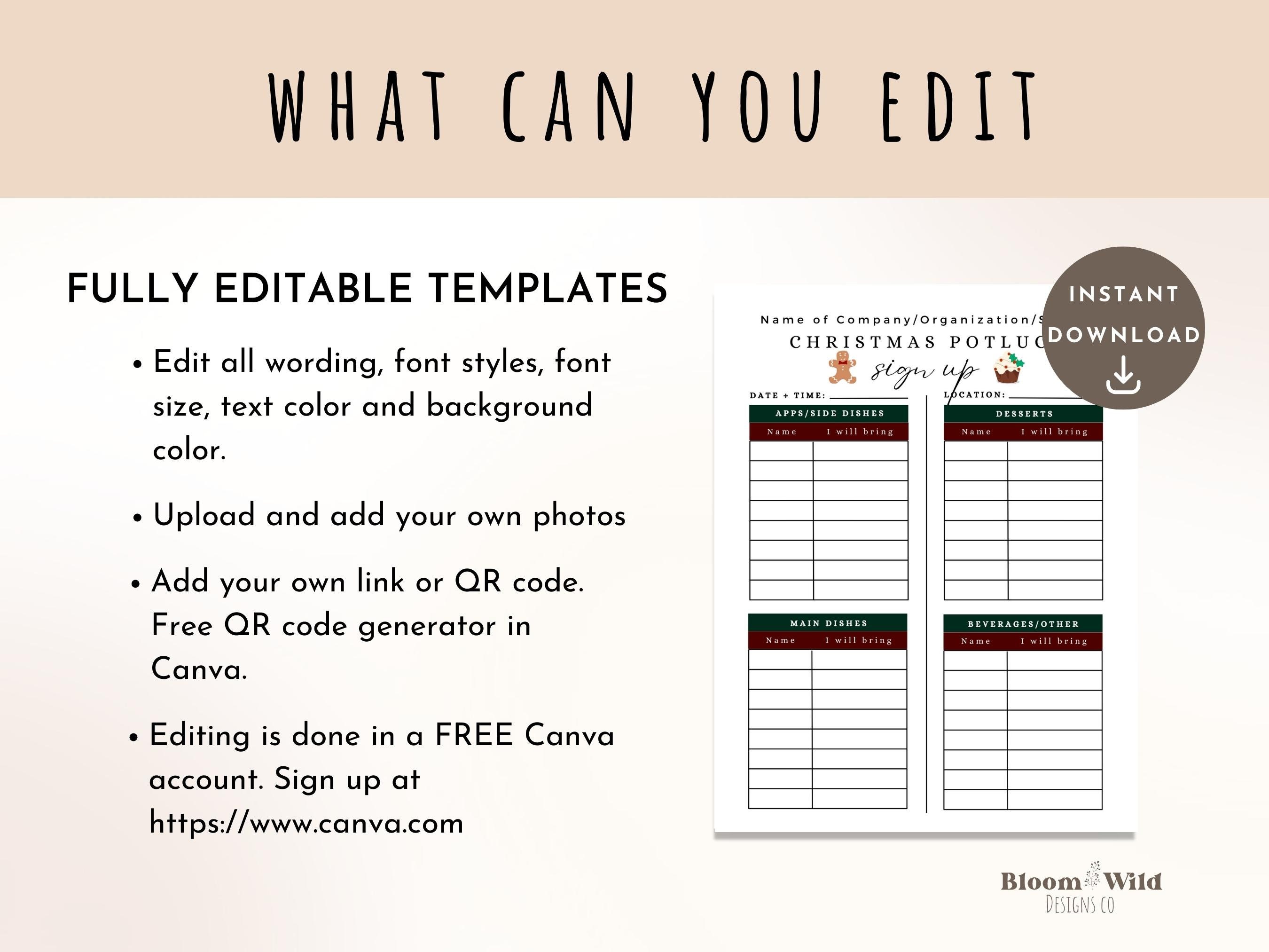Christmas Potluck Sign up Sheet Printable, Sign up Sheet for Christmas ...
