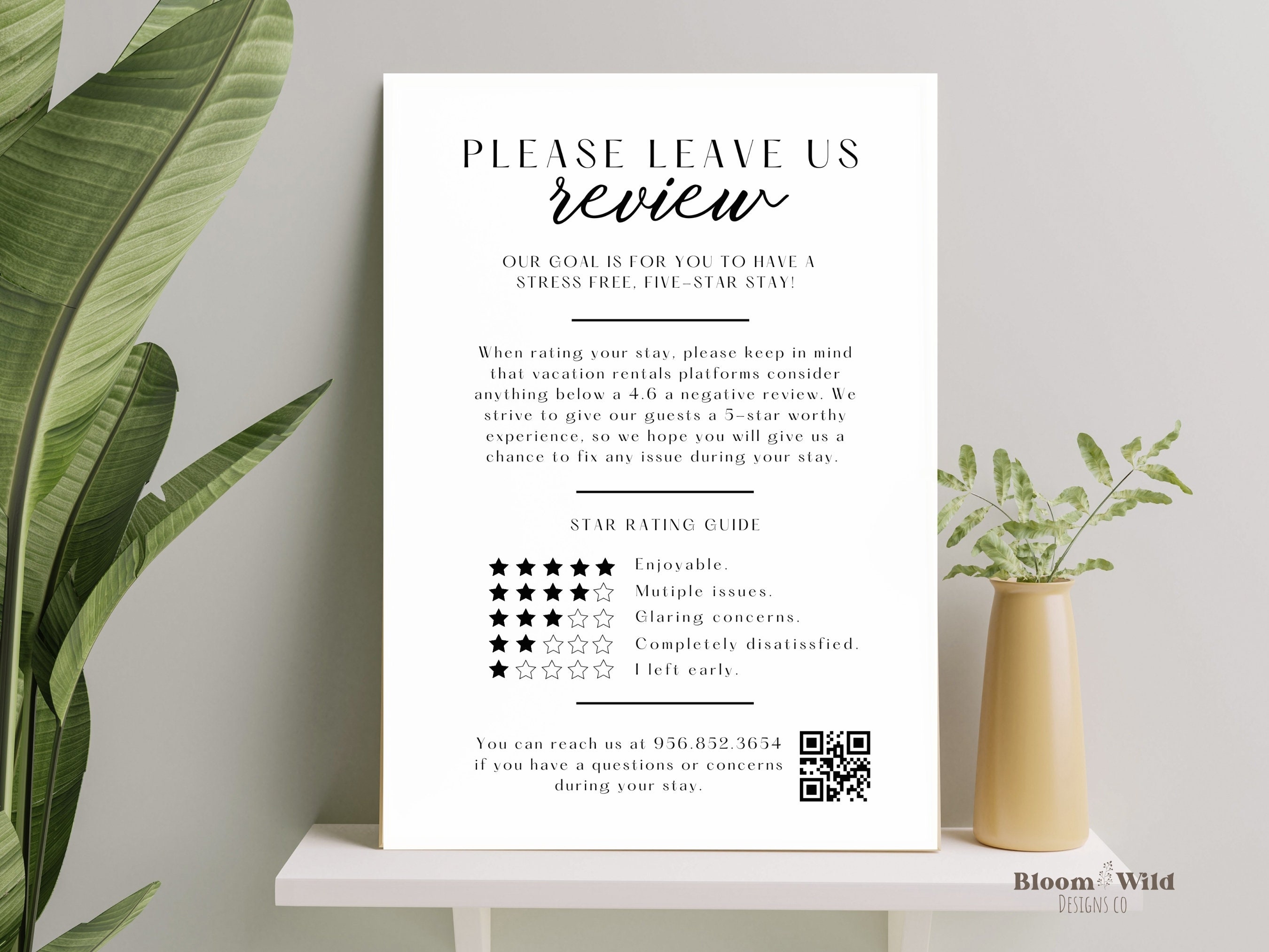 Airbnb Star Rating, Air Bnb Review Sign With QR Code, Leave Us A Review ...