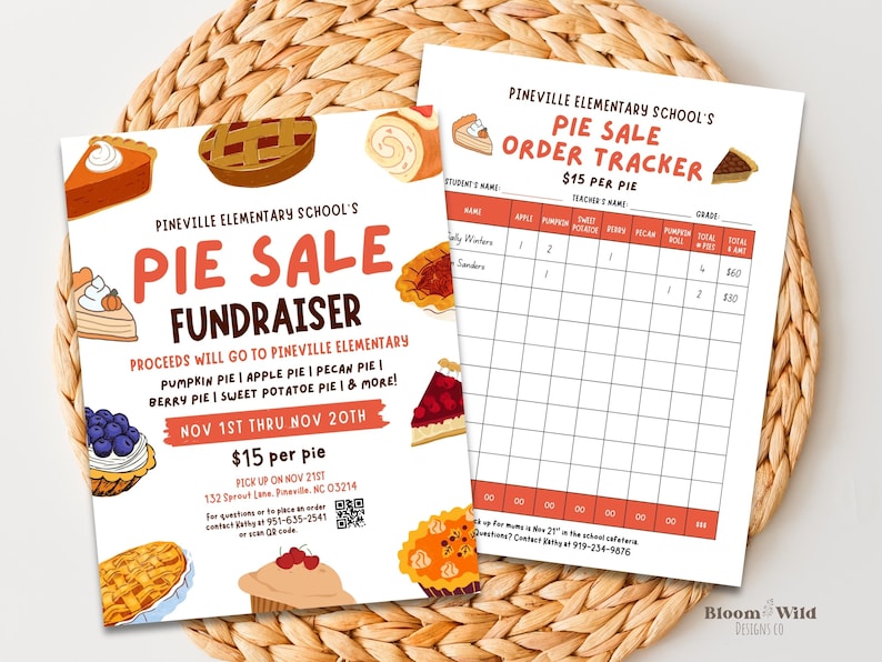 Pie Fundraiser and Order Form Template, Thanksgiving Pie Sale Flyer ...