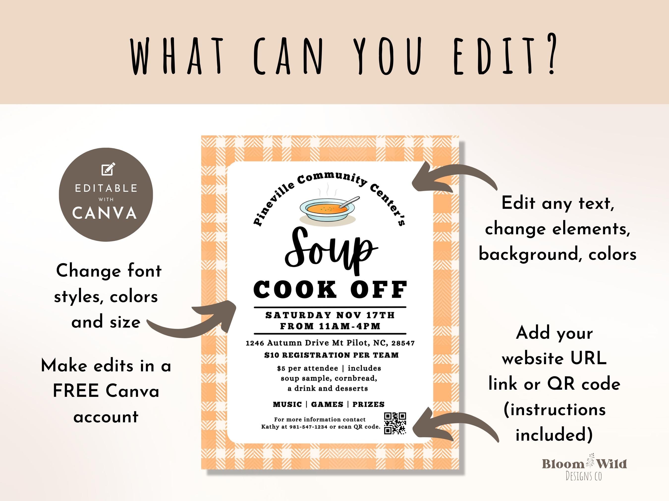 Soup Cook off Printable Flyer, Soup Invite, Soup Party Invitation, Soup ...