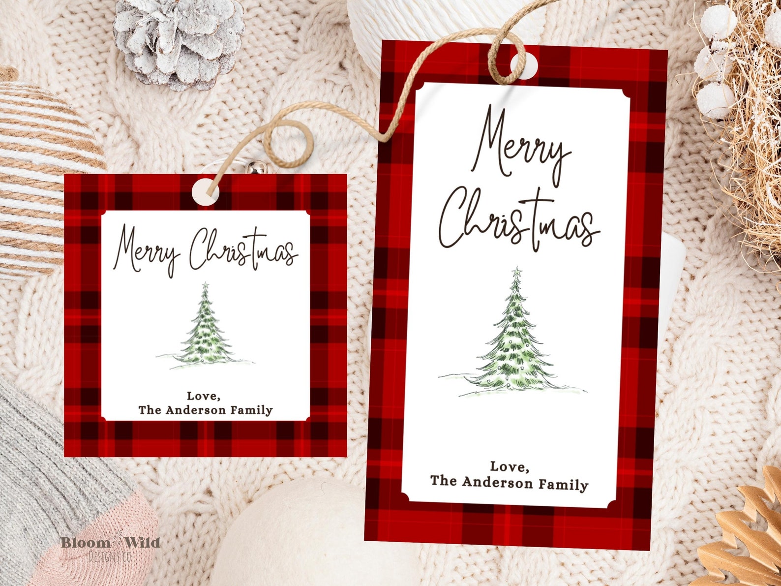 Flannel Christmas Tag for Presents, Canva Template Christmas Gift Tag ...