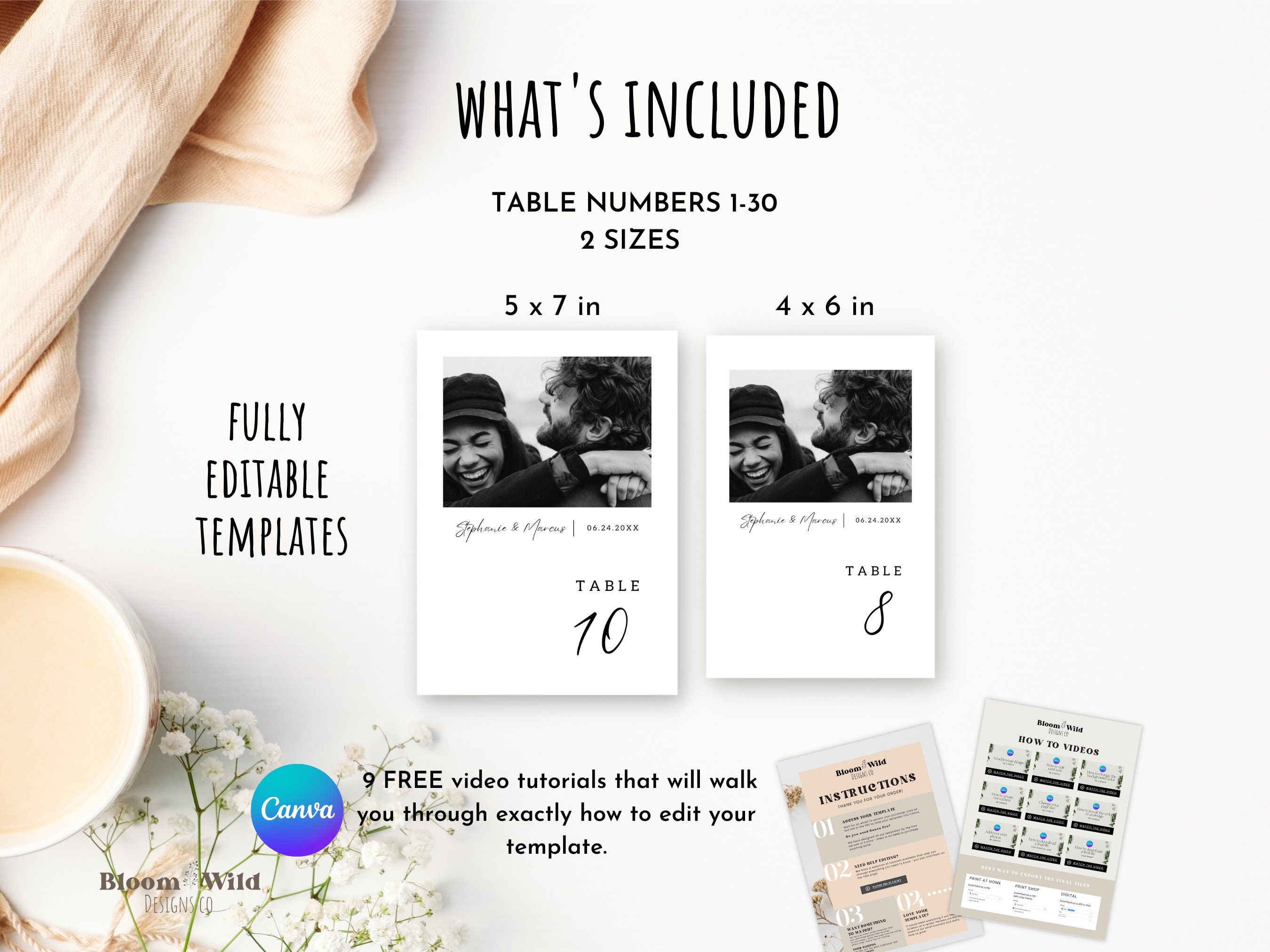 Wedding Table Number Template Canva, Table Numbers With Photos, Photo ...