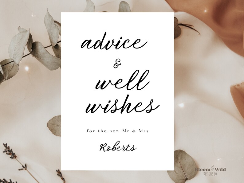 Advice and Well Wishes Sign Template Minimalist Newlywed - Etsy