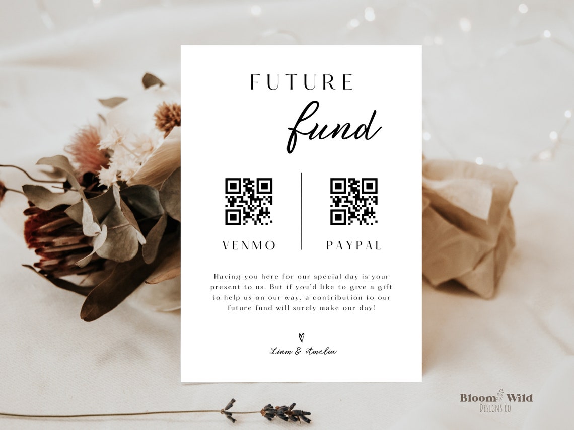 Minimal Future Fund 2 QR Codes Sign, Wedding Wishing Well Canva, Couple ...
