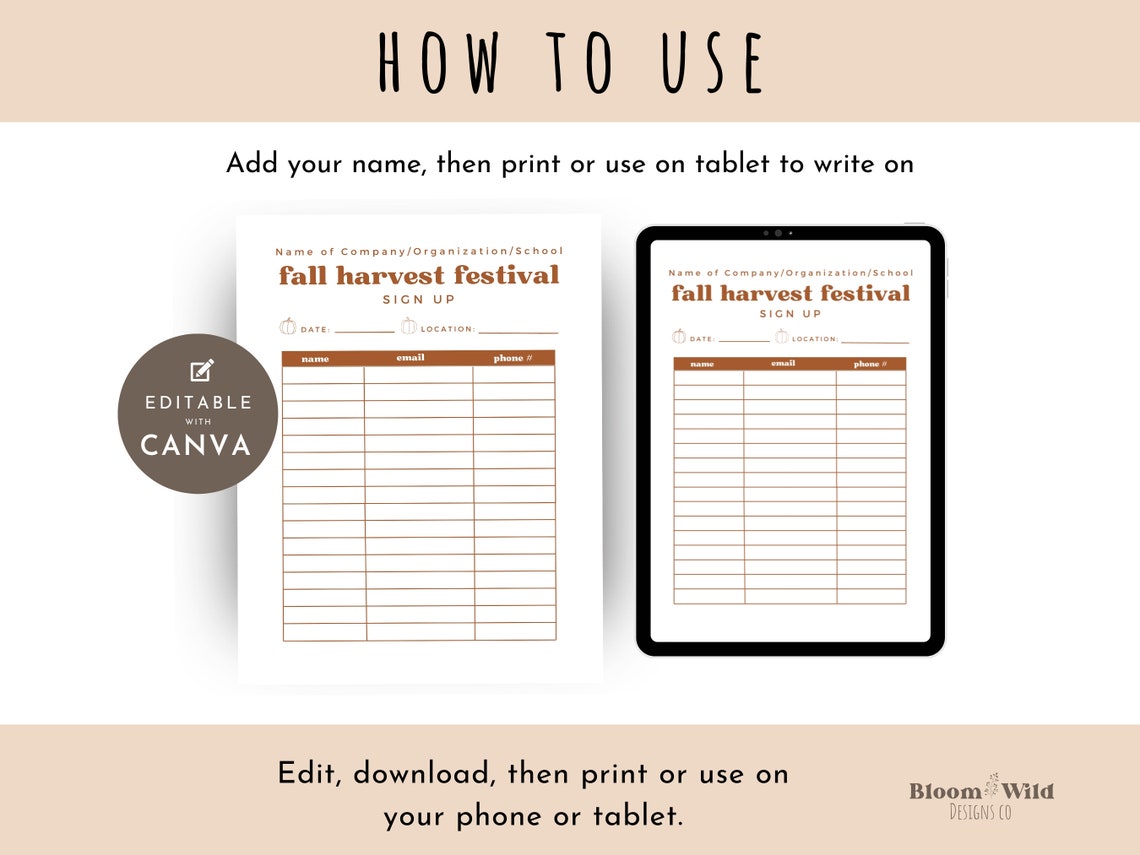 Fall Festival Sign up Sheet Template, Event Sign up Sheet Canva ...