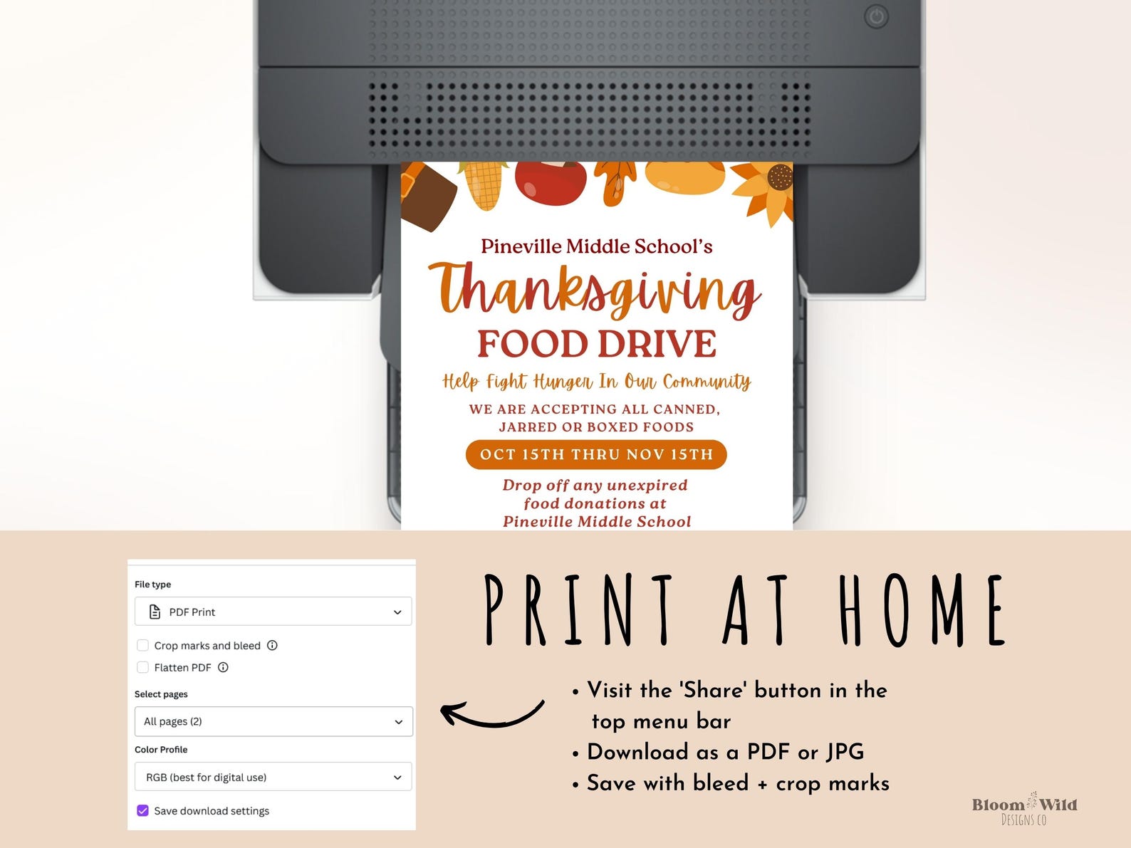 Thanksgiving Food Drive, Food Drive Flyer, Editable Charity Food Drive ...