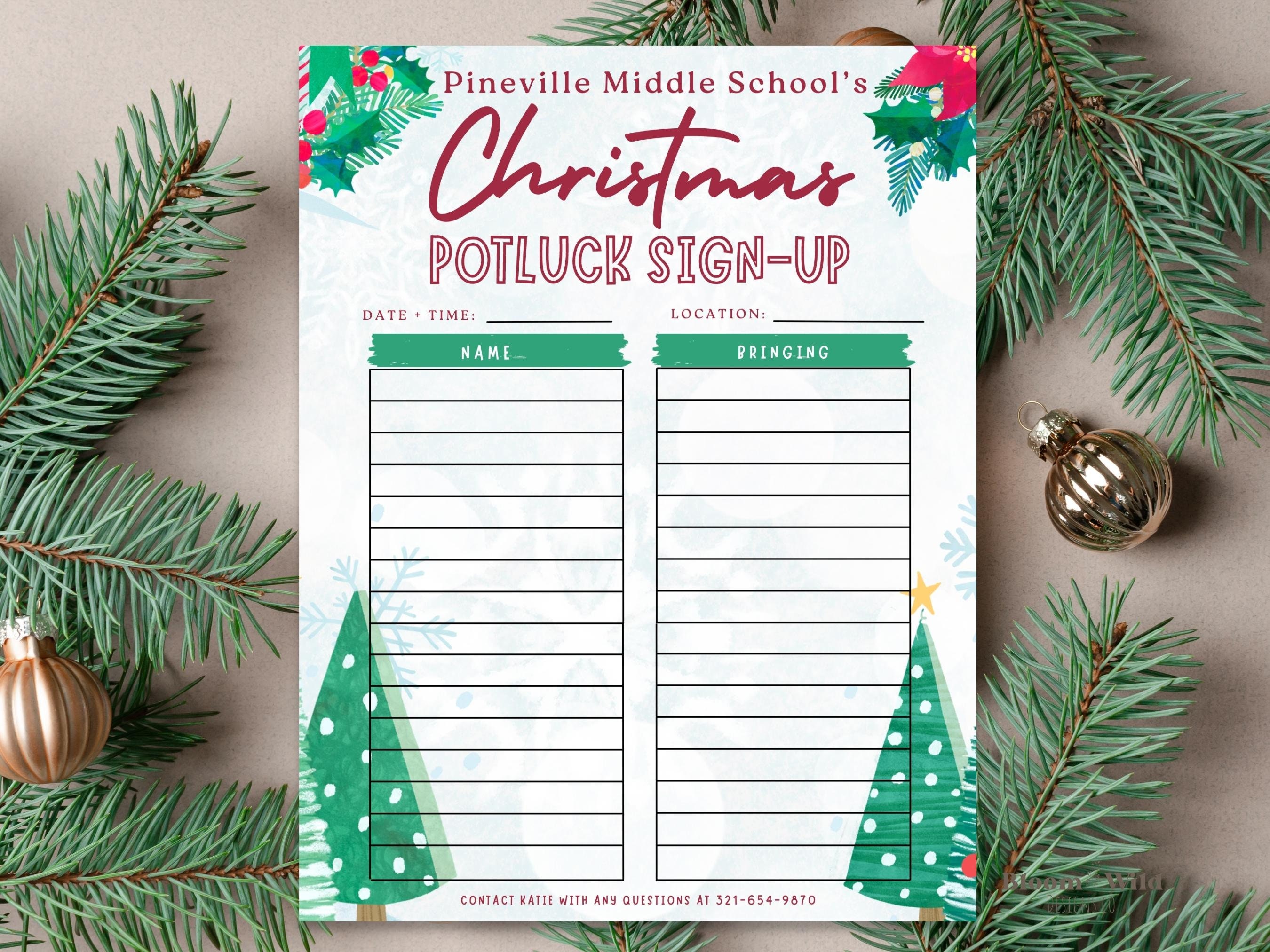 Editable Christmas Potluck Sign up Sheet, Potluck for Christmas Party ...