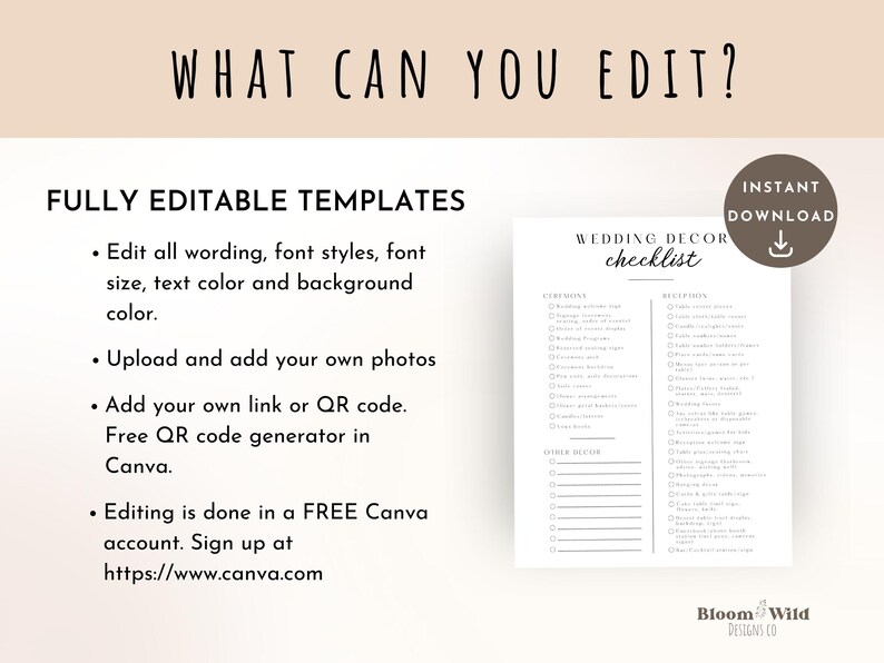 Wedding Decor Checklist Template, Printable Wedding Day Decor List ...