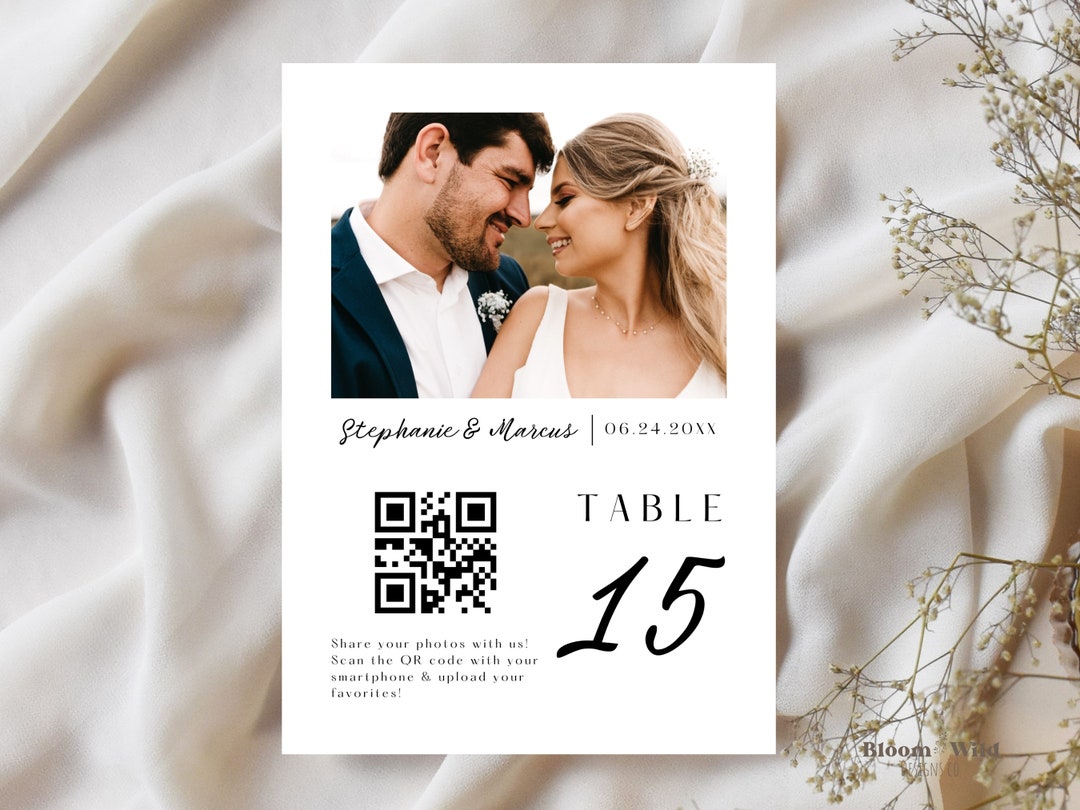 Wedding Table Numbers With Qr Code, Photo Qr Code Share the Love, Qr ...