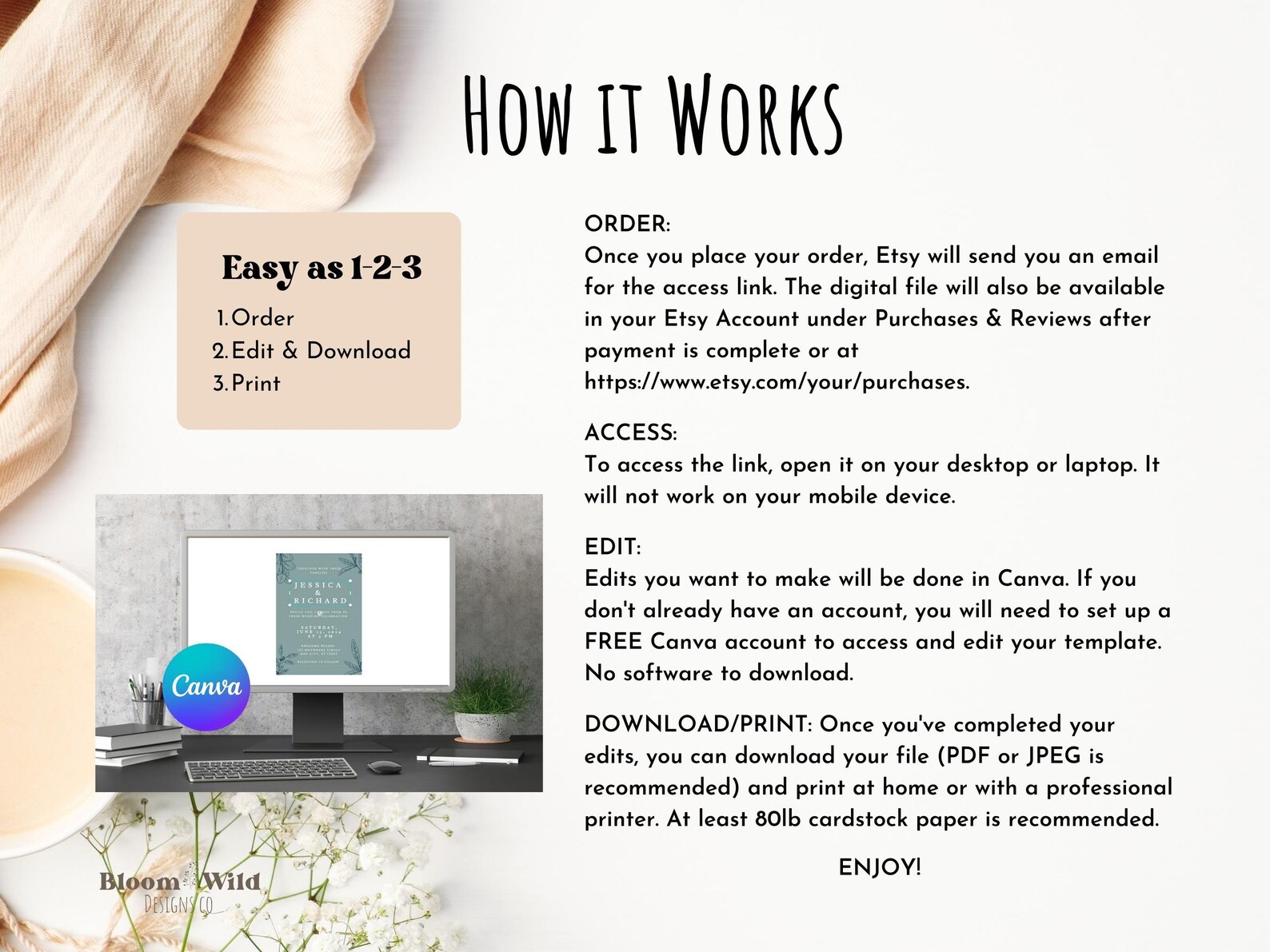 Modern Wedding Program Template, DIY Program Card Printable, Church ...