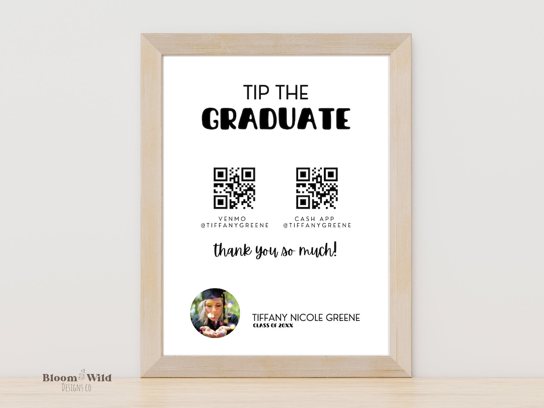 Graduation Gift Sign, Tip the Graduate Template, Graduation QR Code ...