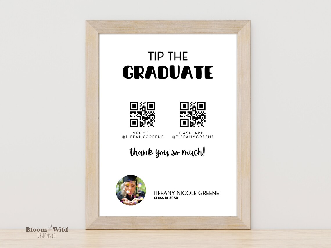 Graduation Gift Sign, Tip the Graduate Template, Graduation QR Code ...