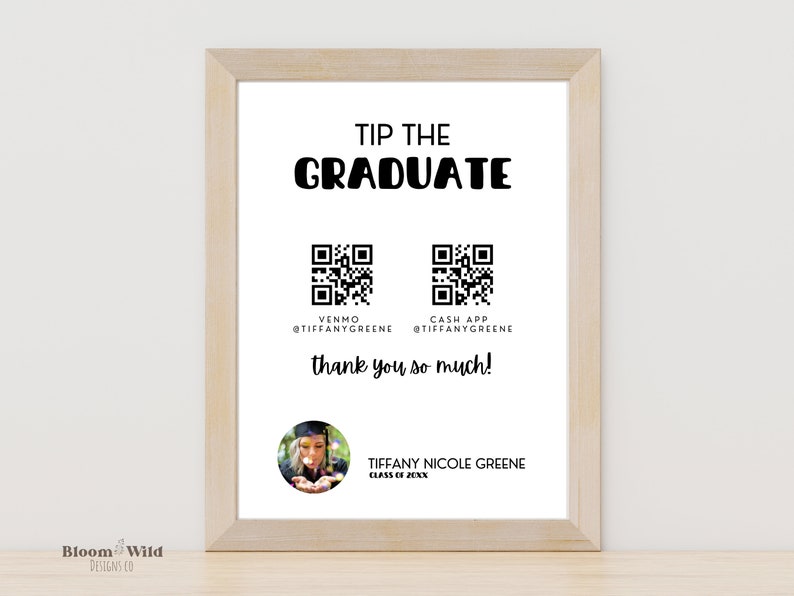 Graduation Gift Sign, Tip the Graduate Template, Graduation QR Code ...