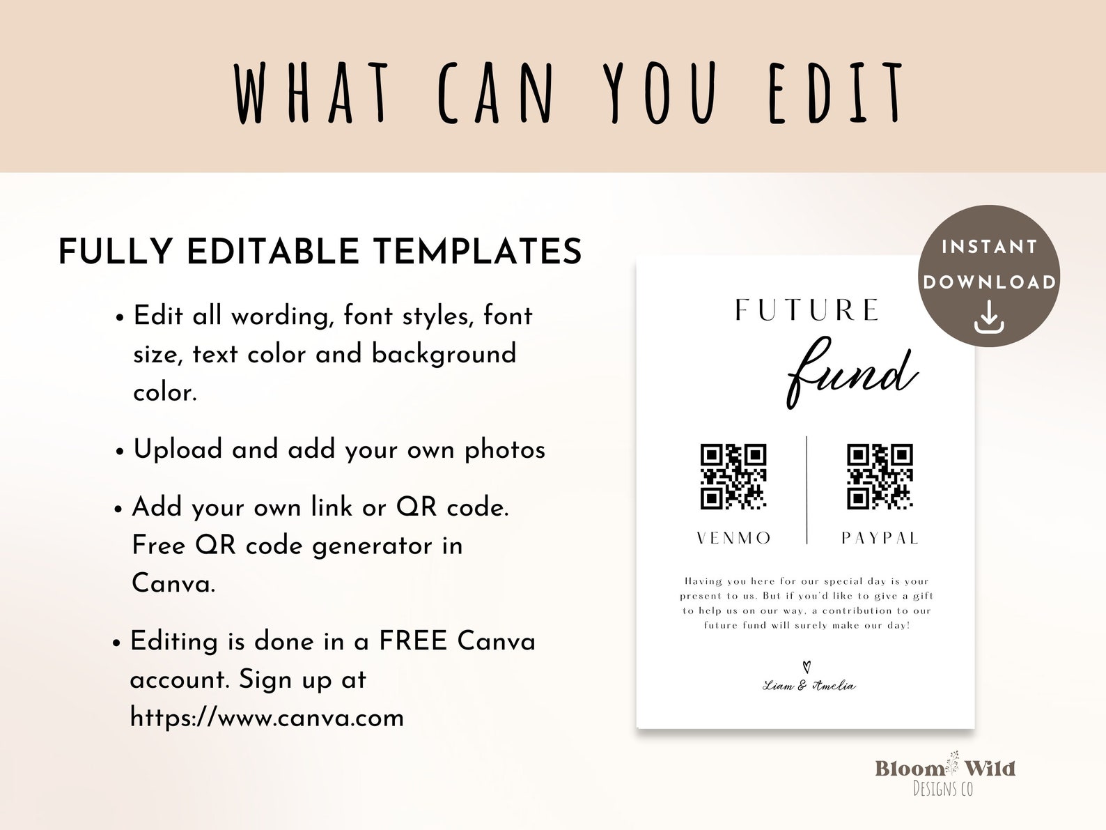 Minimal Future Fund 2 QR Codes Sign, Wedding Wishing Well Canva, Couple ...
