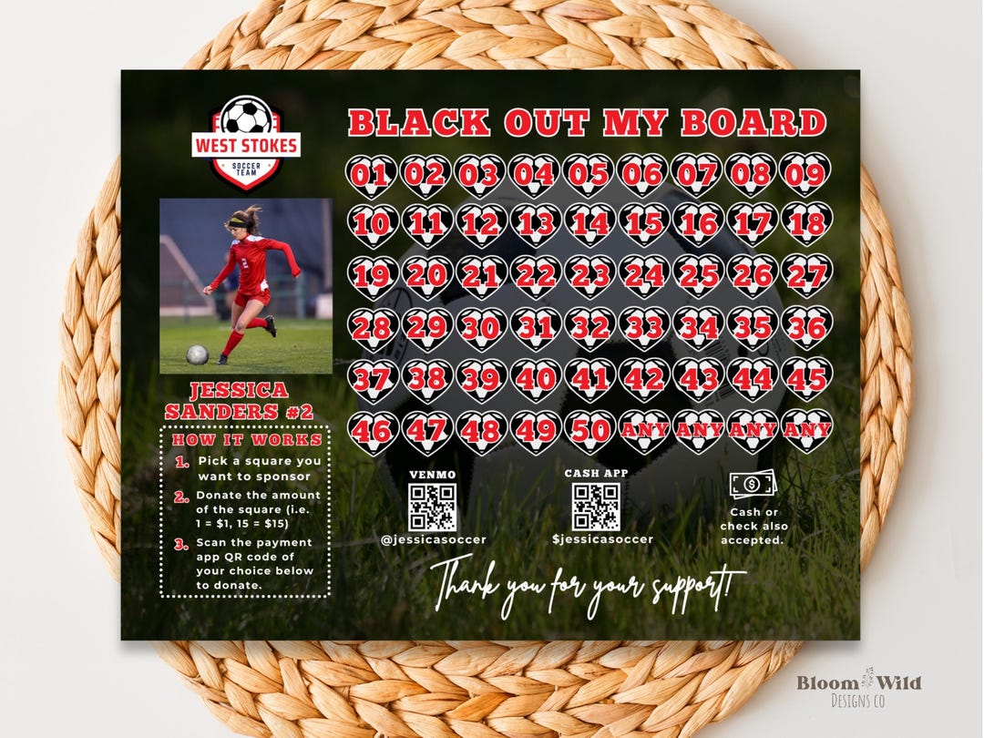 Black Out My Board Soccer, Soccer Ball Fundraiser, Editable Fundraiser ...