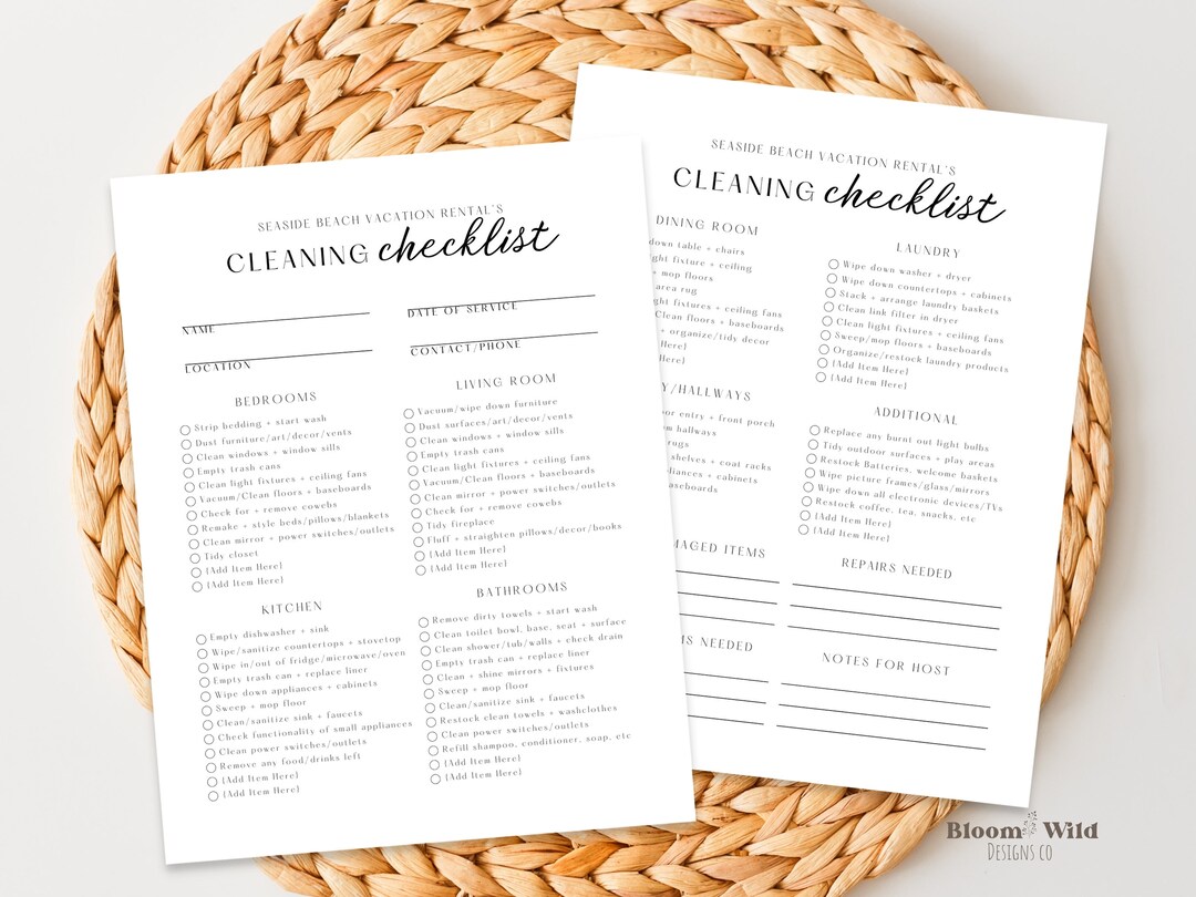 Short Term Rental Cleaning Checklist, Airbnb Cleaning Service Template ...