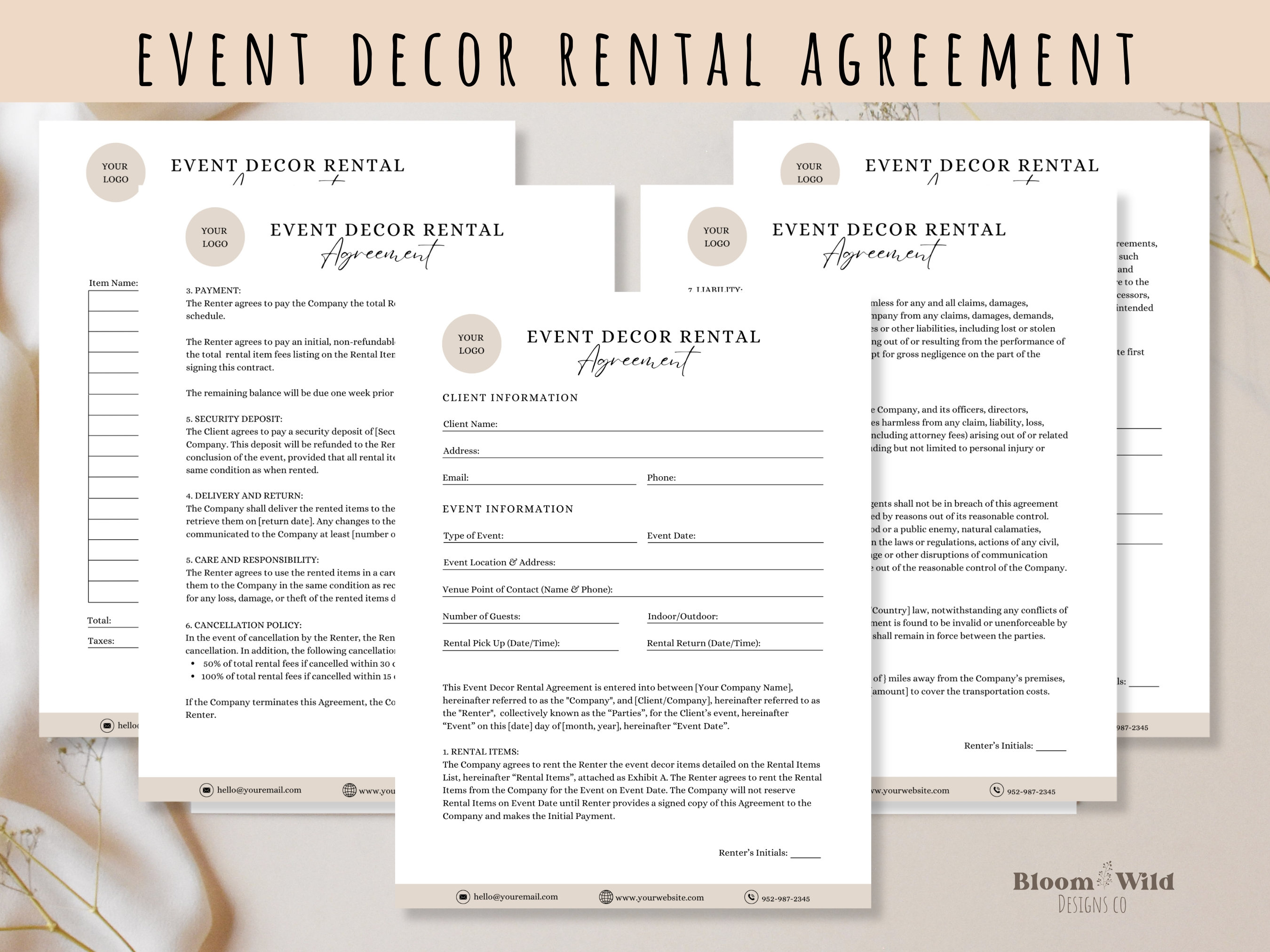 Event Decor Rental Agreement Form, Wedding Decor Rental Contract ...