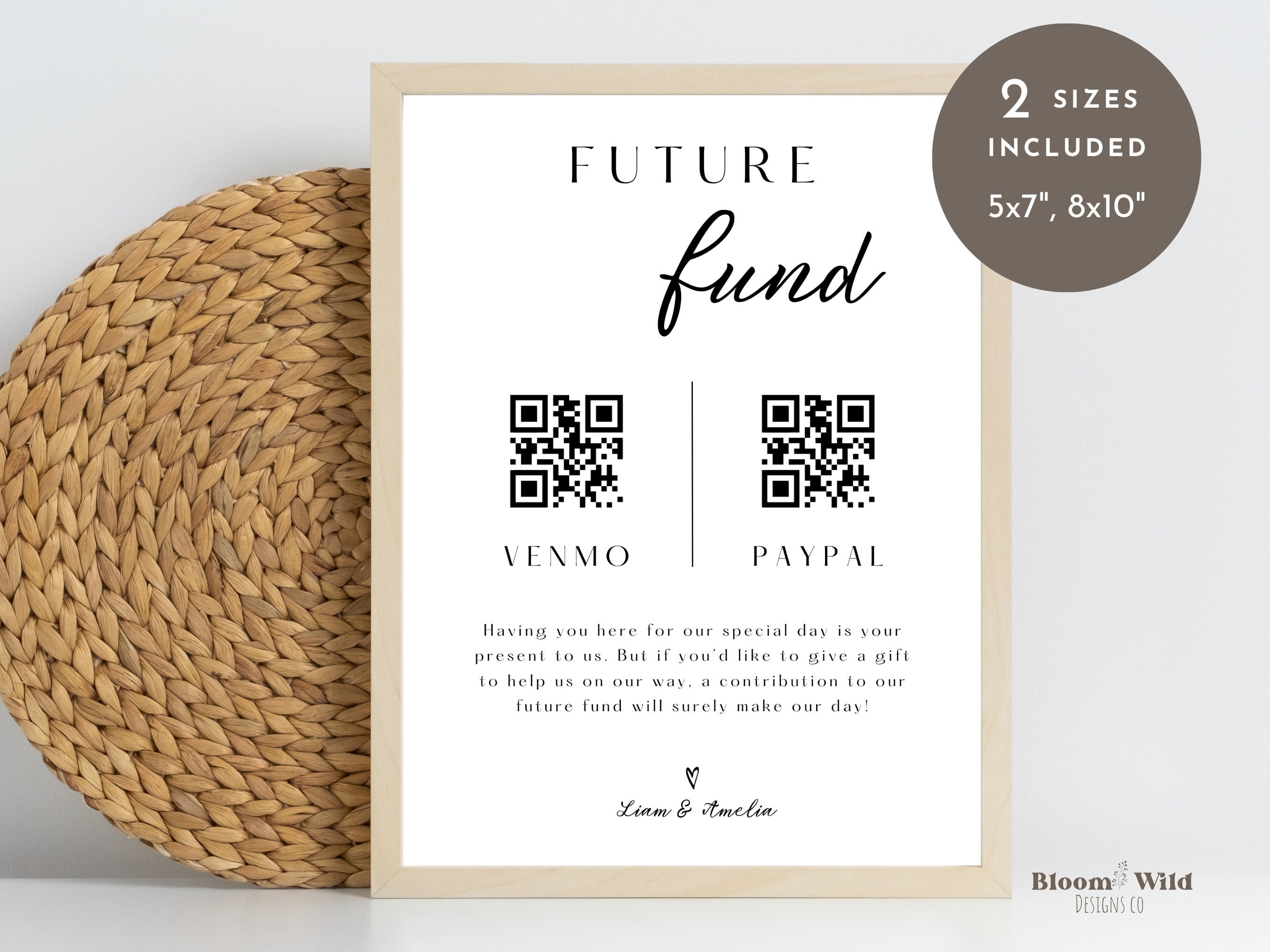 Minimal Future Fund 2 QR Codes Sign, Wedding Wishing Well Canva, Couple ...