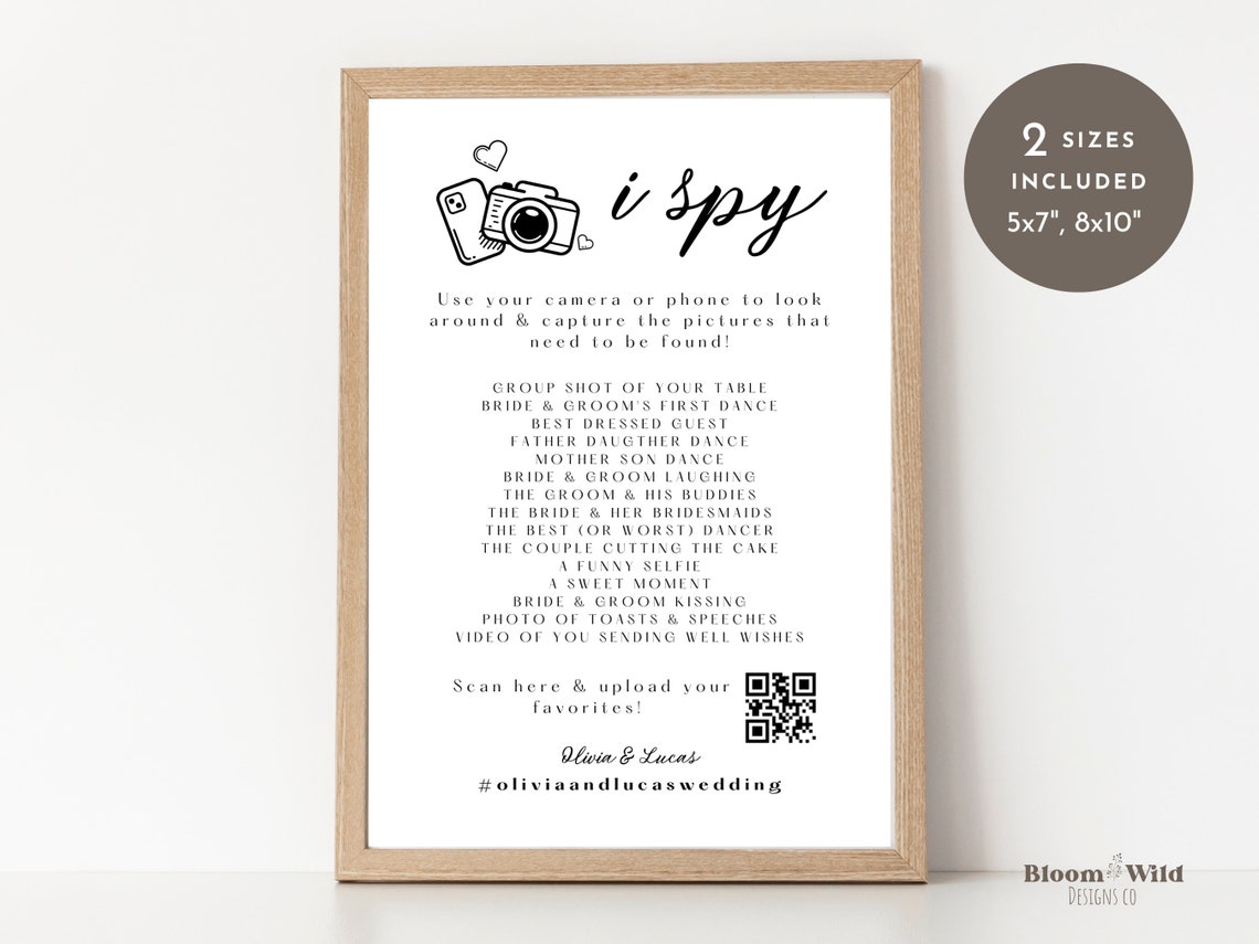 I Spy Wedding With QR Code Template, I Spy Wedding Game Hashtag ...