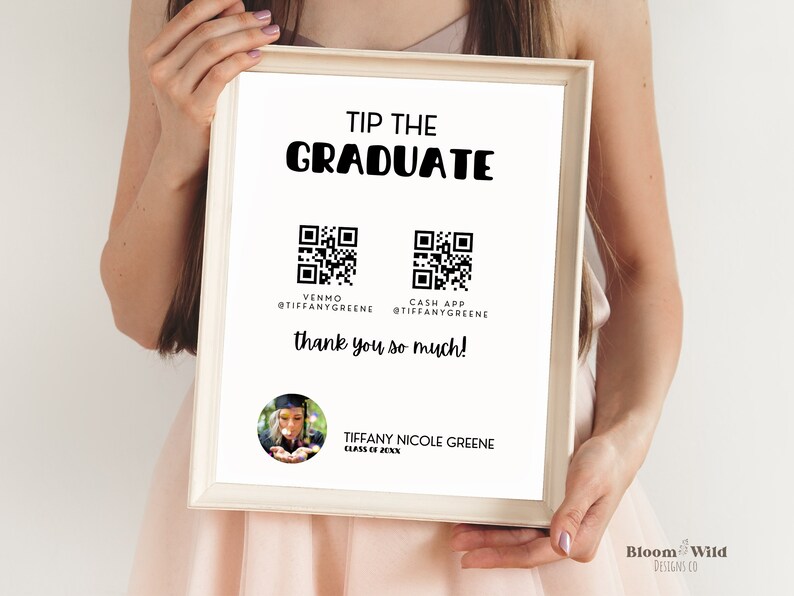 Graduation Gift Sign, Tip the Graduate Template, Graduation QR Code ...