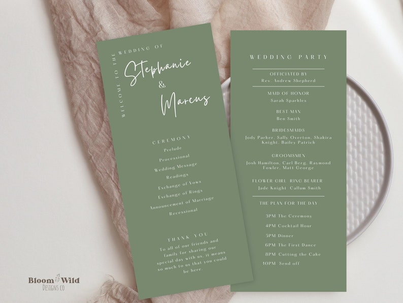 Sage Green Wedding Ceremony Program, Minimalist Program Wedding ...