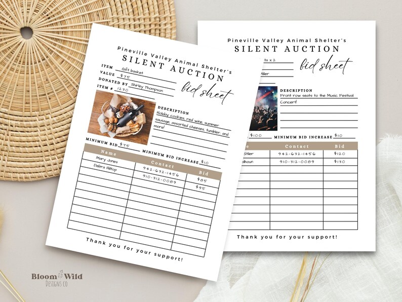 Silent Auction Bid Form, Silent Auction Canva Template, Silent Auction ...
