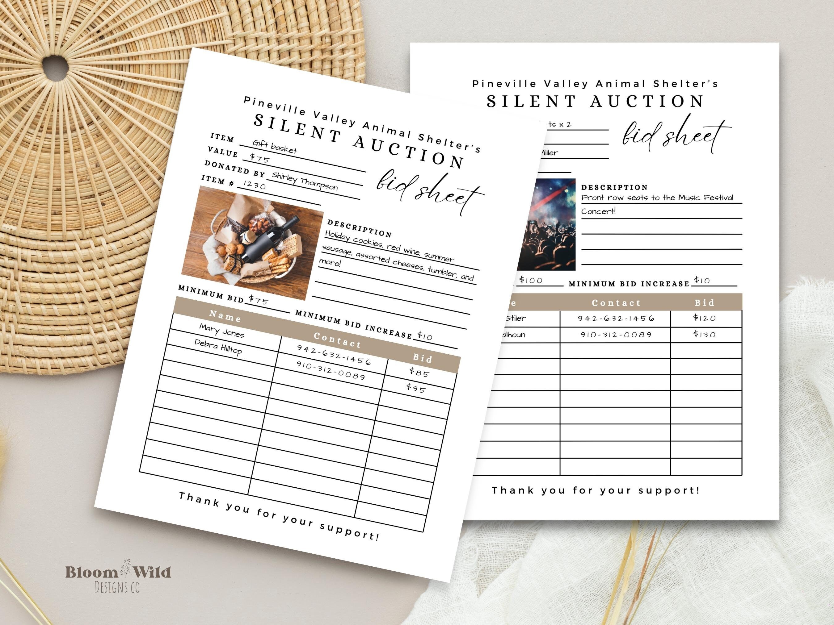 Silent Auction Bid Form, Silent Auction Canva Template, Silent Auction ...