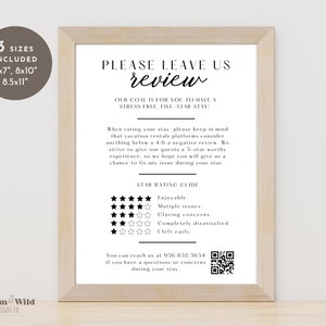 Airbnb Star Rating, Air Bnb Review Sign With QR Code, Leave Us A Review ...
