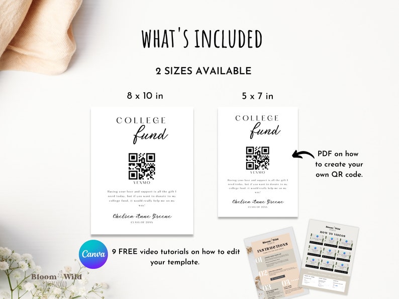 College Fund QR Code Canva, Venmo QR Code Grad, Graduation Gift Sign ...