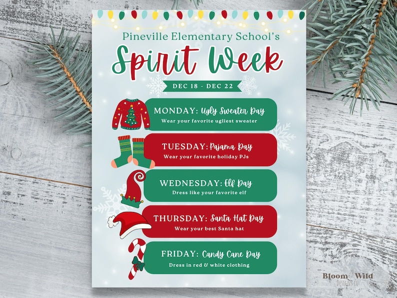 Christmas Spirit Week Flyer, School Christmas Spirit Week Canva ...