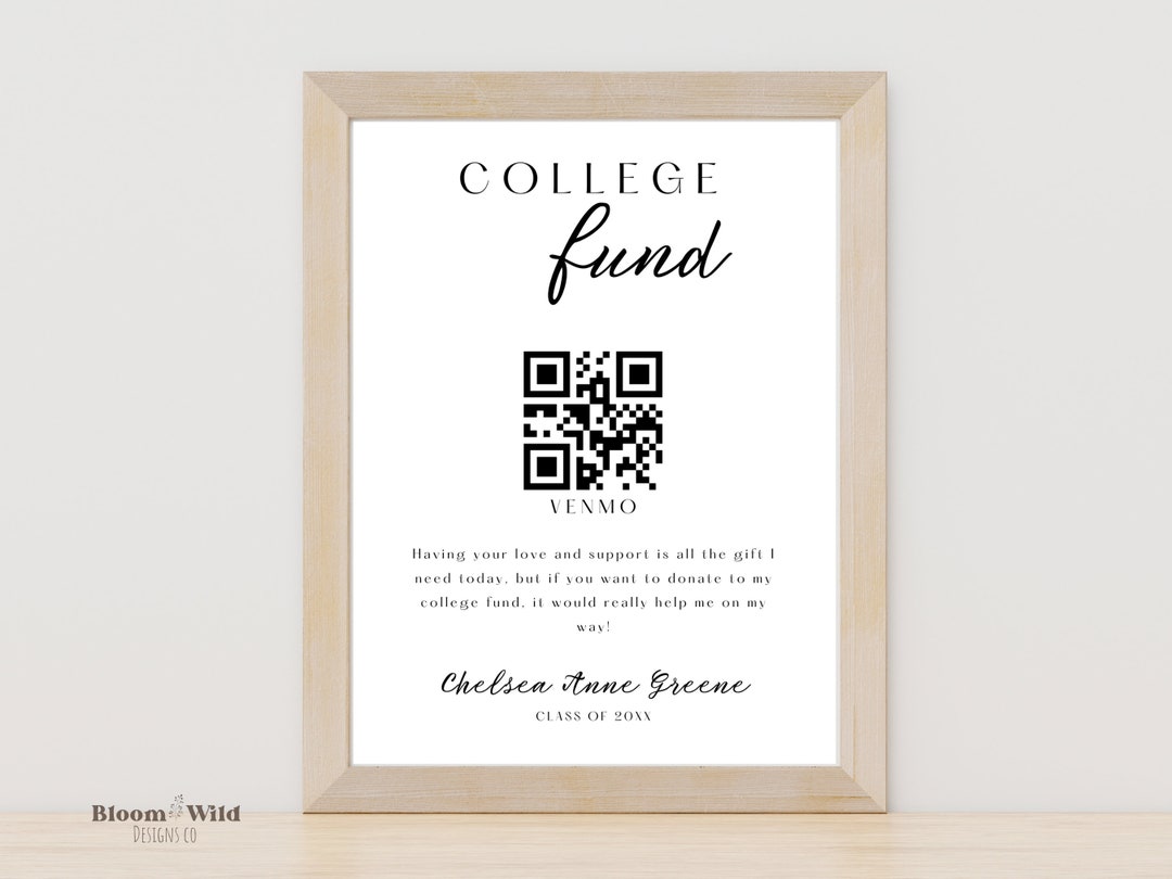 College Fund QR Code Canva, Venmo QR Code Grad, Graduation Gift Sign ...