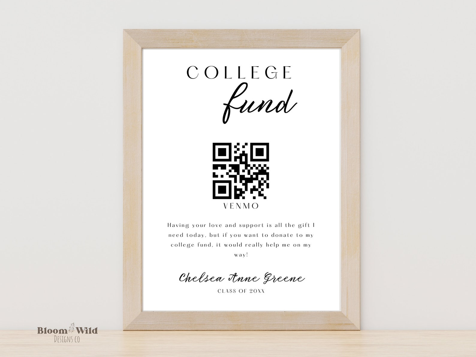 College Fund QR Code Canva, Venmo QR Code Grad, Graduation Gift Sign ...